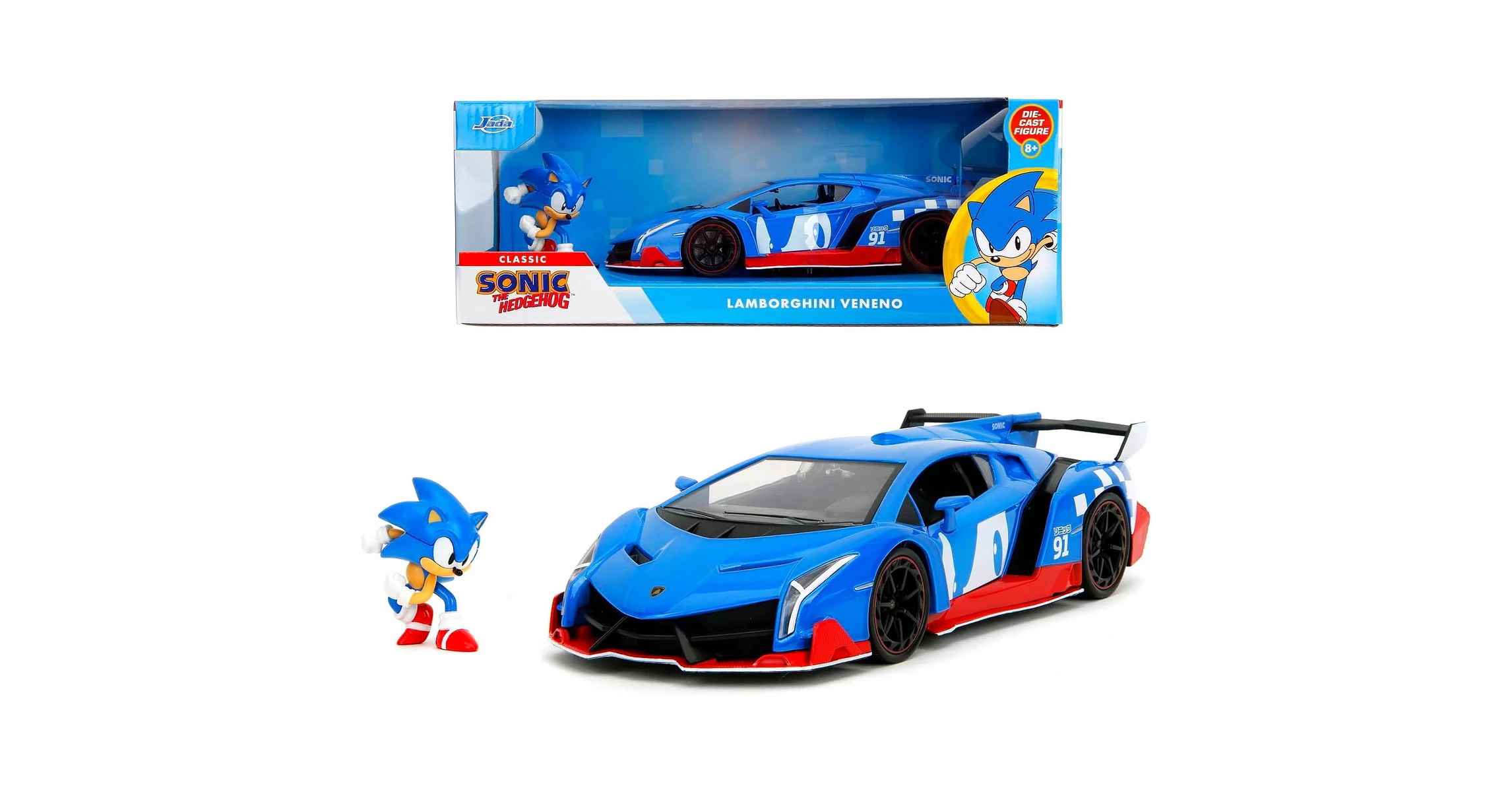 Sonic & Lamborghini Veneno kék modellautó 1:24 - Sonic a sündisznó