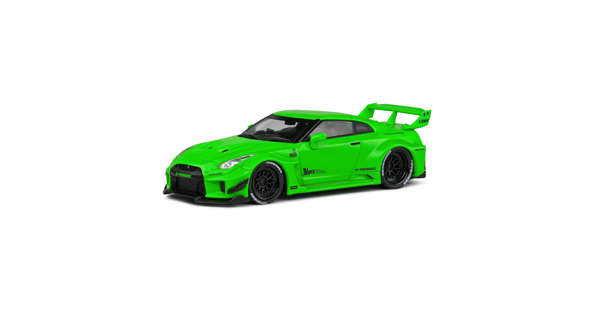 Nissan GT-R (R35) w/LibertyWalk Body Kit zöld 2020 modell autó 1:43 ...
